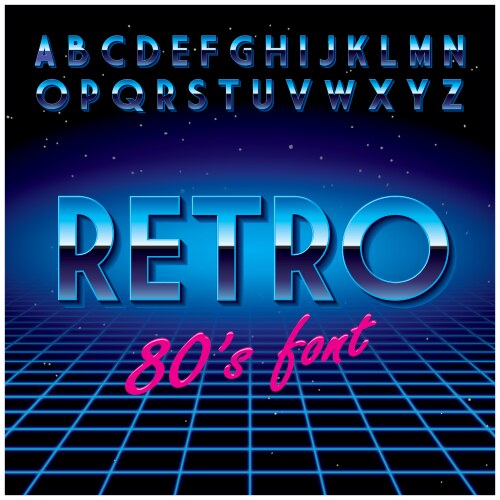 80s retro futuristic font from m to r Royalty Free Vector