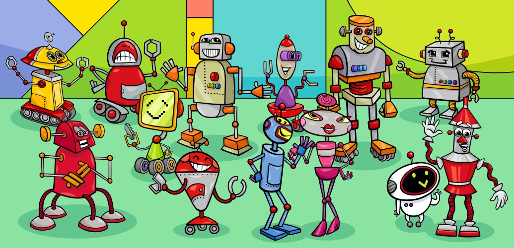 Talking robots cartoon Royalty Free Vector Image