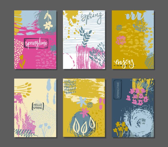 Three yellow flower cards with hello spring Vector Image