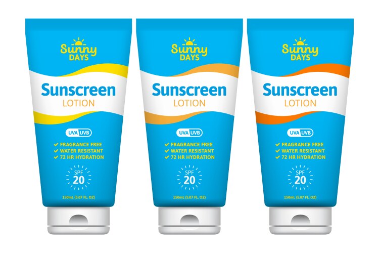 Sunscreen lotion product label set Royalty Free Vector Image