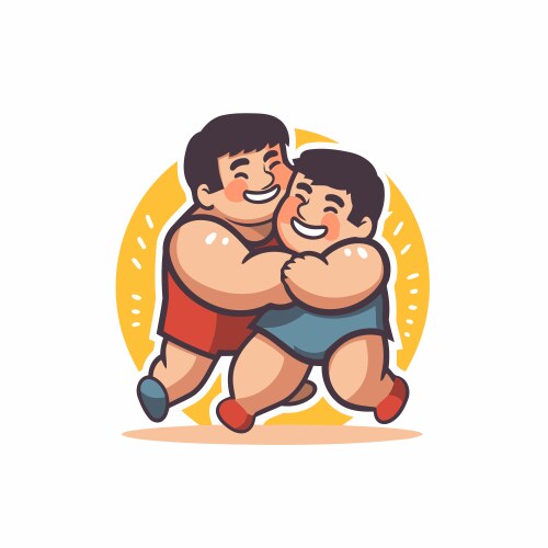 A fat man hugging his daughter inside circle done Vector Image