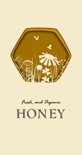 Vintage honey card with bees and flowers Vector Image