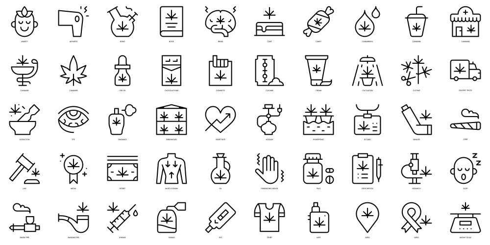 Marijuana icons set medical cannabis Royalty Free Vector