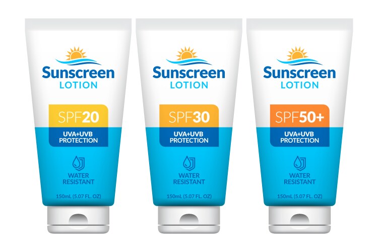 Sunscreen lotion product label set Royalty Free Vector Image