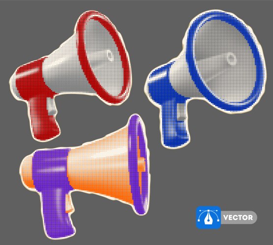 Megaphones set with halftone effects Royalty Free Vector