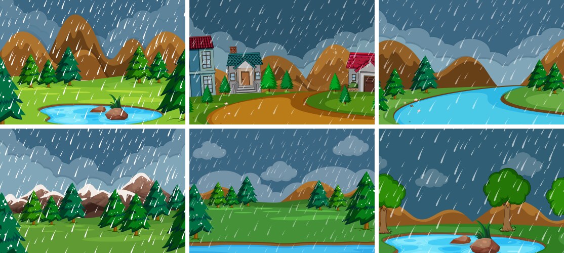 Nature scene with raining in the hillside Vector Image