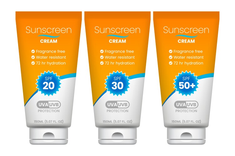 Sunscreen lotion product label set Royalty Free Vector Image