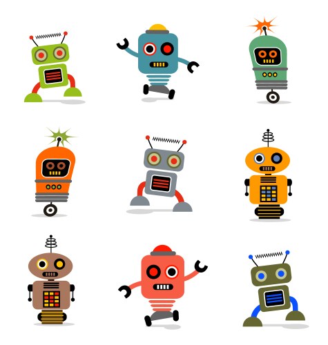 Cute robots set 2 Royalty Free Vector Image - VectorStock