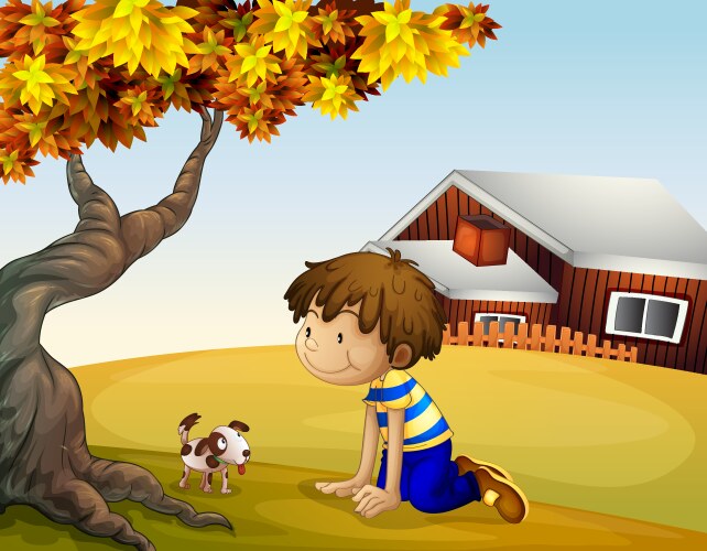 Dog under tree Royalty Free Vector Image - VectorStock