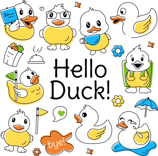 A doodle duck showcasing cute rubber ducks Vector Image