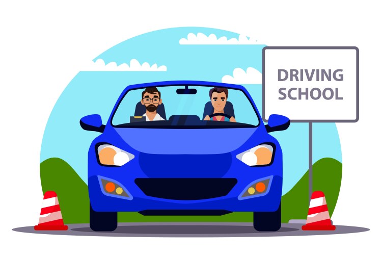Driving school lesson cartoon instructor Vector Image