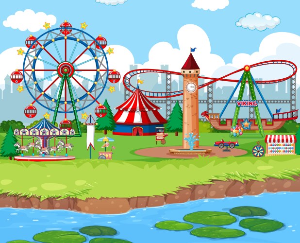 Scene background design with many rides Royalty Free Vector
