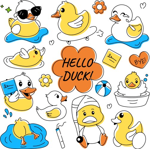 A doodle duck showcasing cute rubber ducks Vector Image