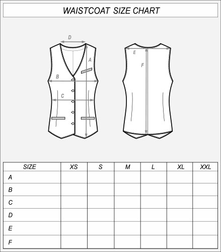 Zip up jacket size chart Royalty Free Vector Image