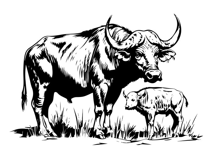 African buffalo hand drawn sketch Royalty Free Vector Image