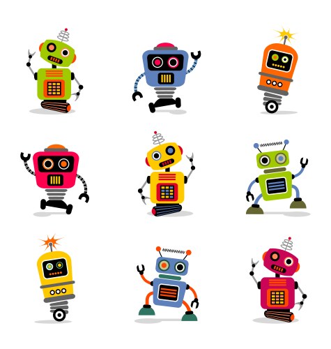 Talking robots cartoon Royalty Free Vector Image