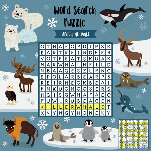 Arctic animals crossword puzzle Royalty Free Vector Image