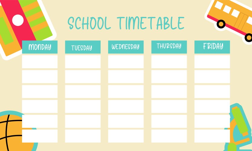 School timetable poster template Royalty Free Vector Image