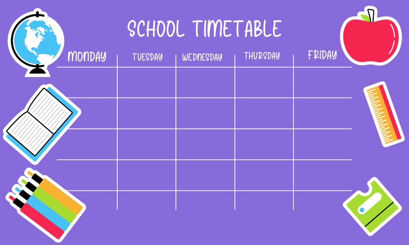 School timetable poster template Royalty Free Vector Image