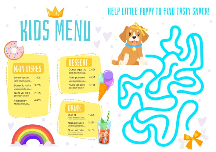 Kids food menu design template Royalty Free Vector Image