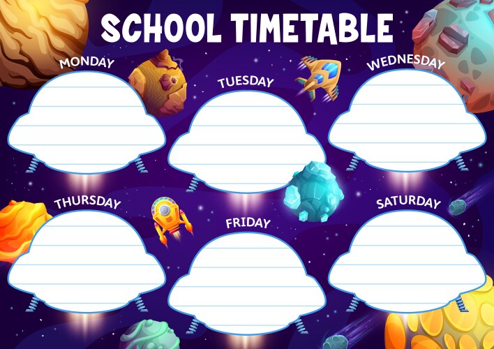 Galaxy space weekly education timetable schedule Vector Image