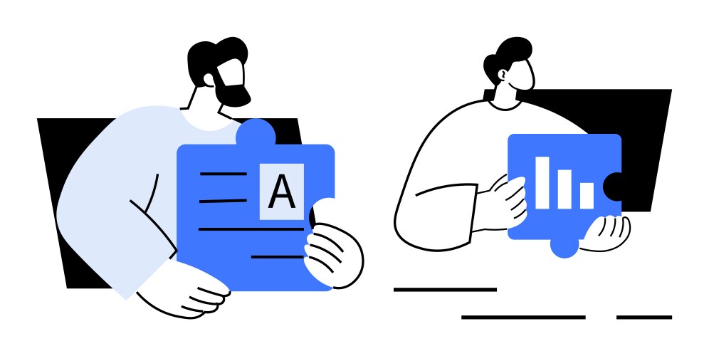 Two people holding interlocking puzzle pieces Vector Image