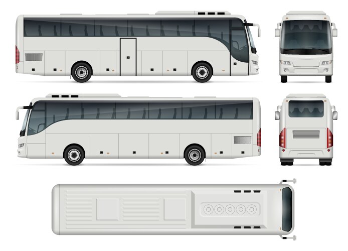Bus Mockup - Front, Side & Back Views Vector Image