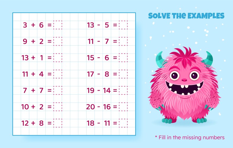 Math game for kids addition and subtraction Vector Image