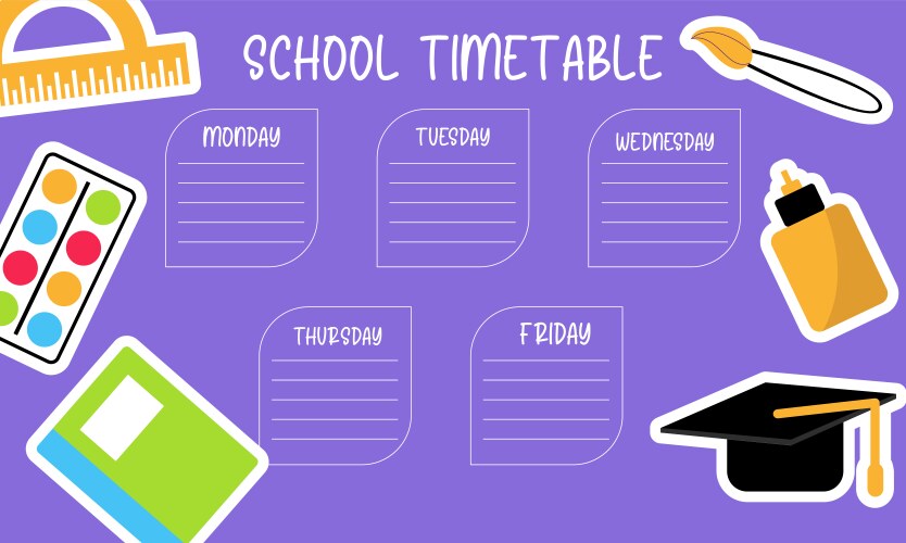 School timetable poster template Royalty Free Vector Image