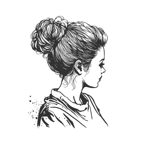 Black And White Of Woman Messy Bun Hairstyle Vector Image