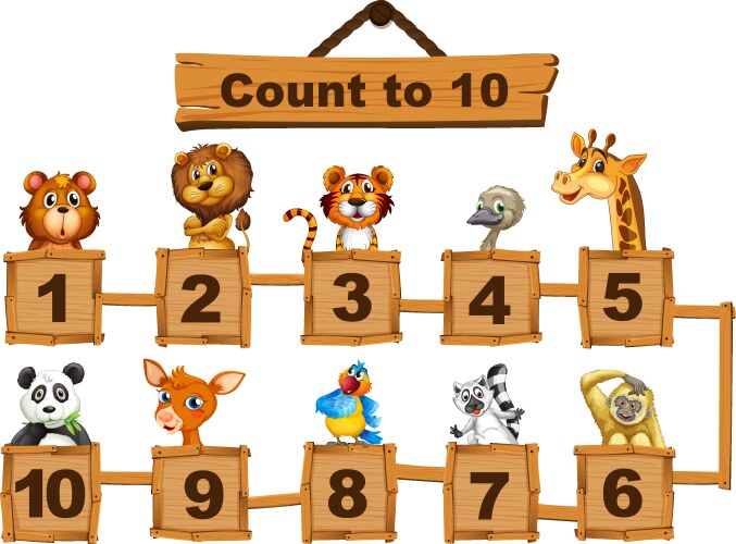 Numbers with cartoon animals Royalty Free Vector Image