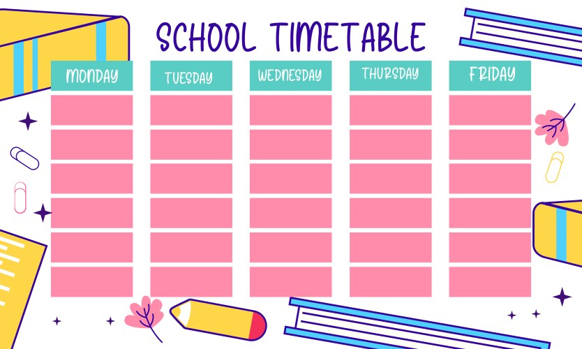 School timetable poster template Royalty Free Vector Image