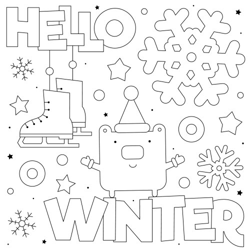 Hello winter coloring page black and white Vector Image