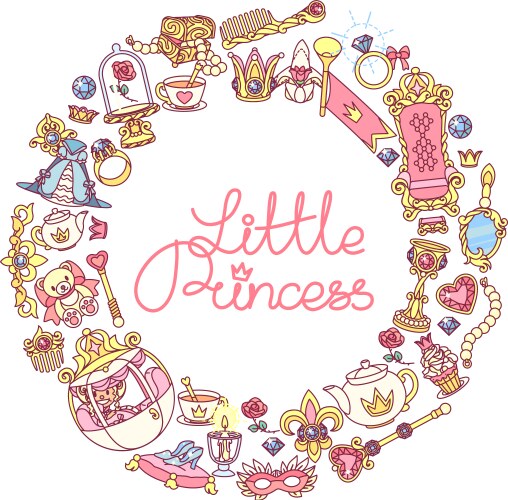Little princess cute pink set objects icons Vector Image