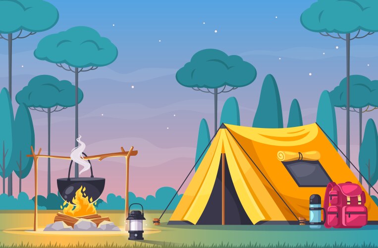 Camping cartoon composition Royalty Free Vector Image