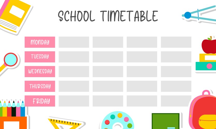 School timetable poster template Royalty Free Vector Image