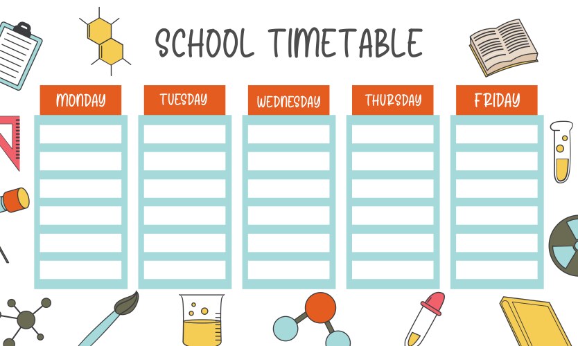 School timetable poster template Royalty Free Vector Image