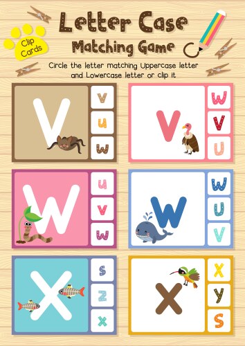 Worksheet matching vocabulary vwx coloring page Vector Image