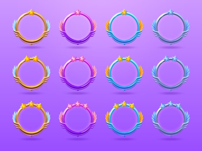 Round ui game avatar frames fantasy borders set Vector Image
