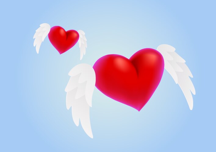 Flying hearts with wings Royalty Free Vector Image