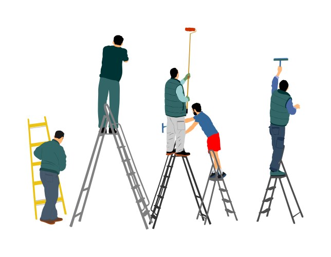 Painter workers on ladder isolated Royalty Free Vector Image