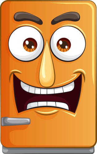 Animated fridge with a concerned facial expression