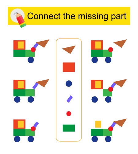 Connect the missing part educational game Vector Image