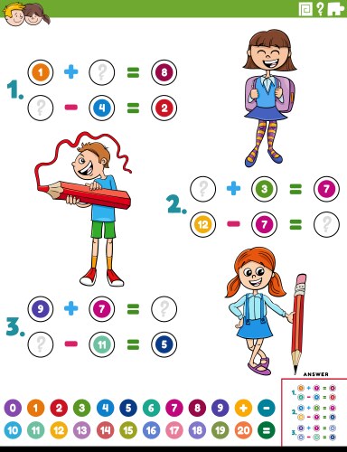 Mathematical exercise cartoon Royalty Free Vector Image