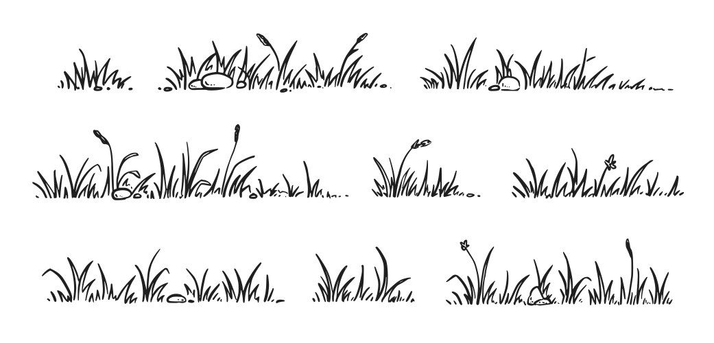 Grass doodle sketch style set hand drawn Vector Image