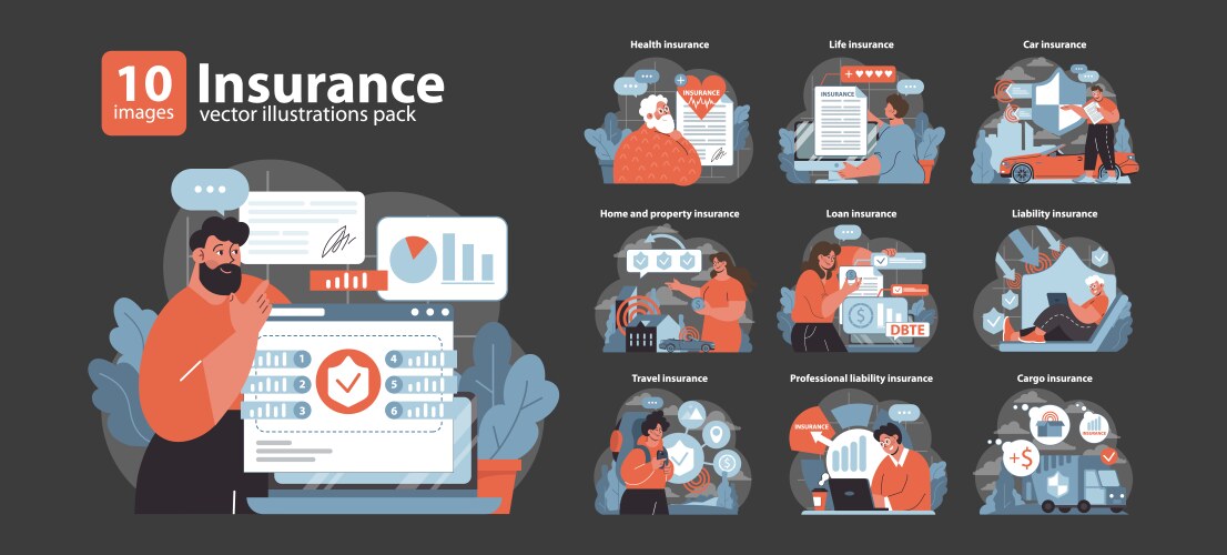 Insurance set comprehensive coverage options Vector Image