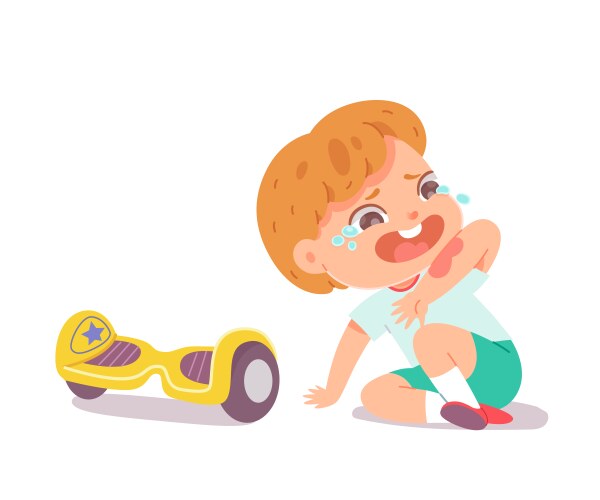 Kid with pain and injury from falling to ground Vector Image