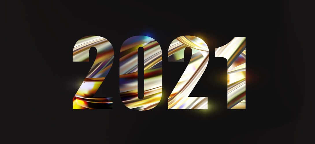 Gold metallic 2021 sign with bow Royalty Free Vector Image