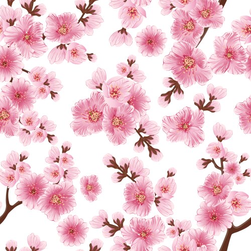 Red sakura flower seamless pattern Royalty Free Vector Image