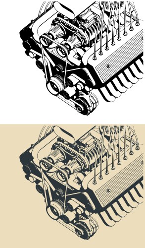 Diesel engine blueprints Royalty Free Vector Image